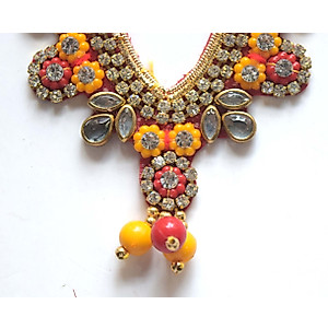 Handmade Orange Red Bead Bal Krishna/Ganesh Ornaments Haar Mala for 1" To 3" Laddu Gopal Idol, Devi Maa/Radha Rani/Laddu Gopal Shringar Haar Mala R