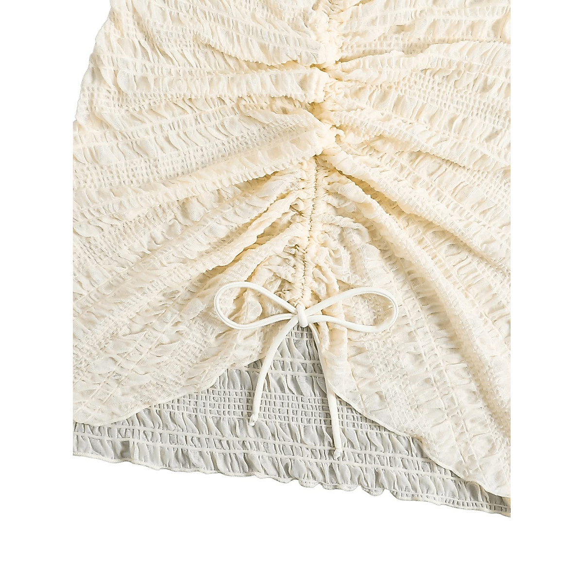 Verdusa Women's Drawstring Deep V Neck Long Sleeve Beach Swimsuit Cover Up Dress Beige XL