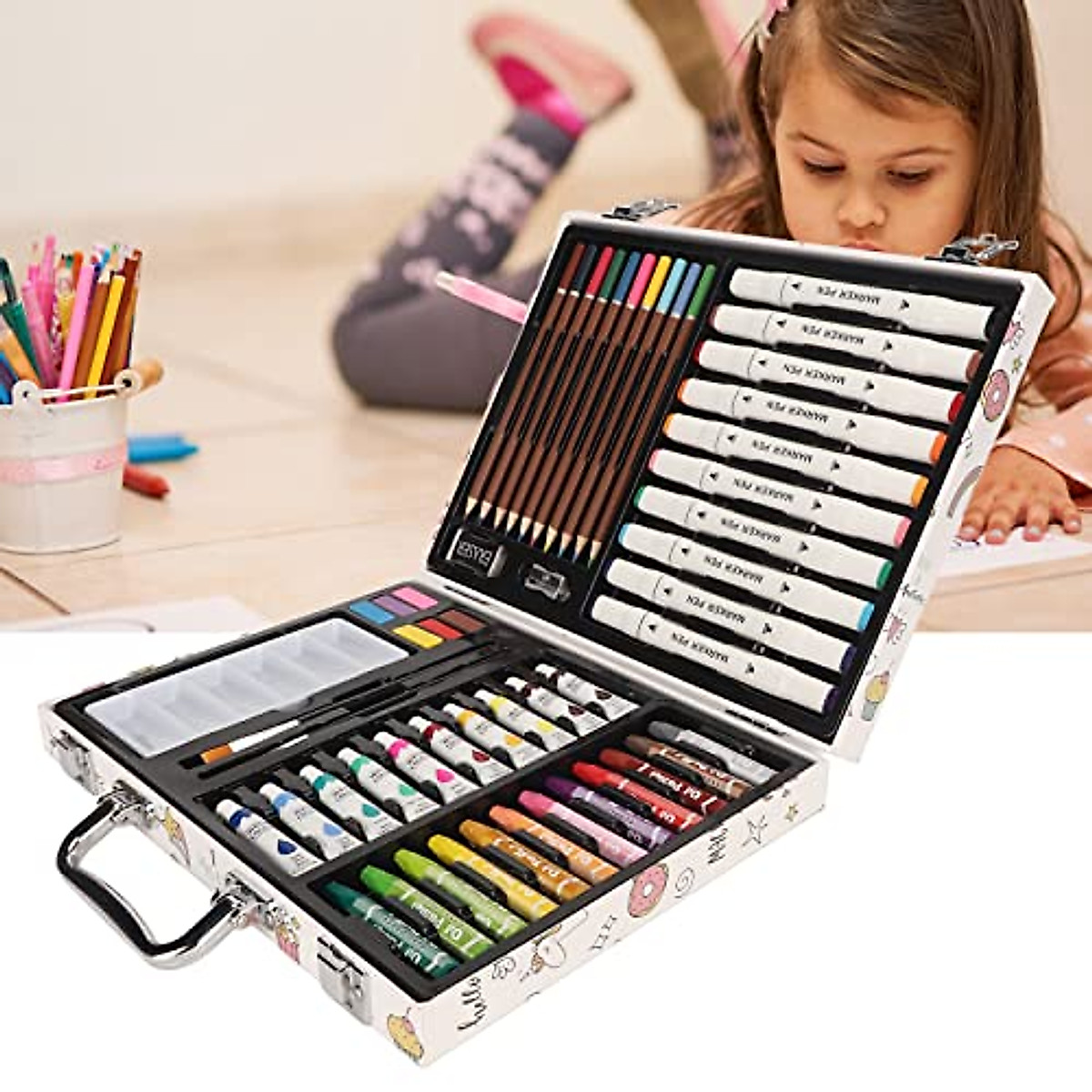 GLOGLOW Marker Crayon Kit Arts and Crafts Supplies Coloring Art Kit Gift Case Markers Crayon Colour Pencils, 53pcs Art Set for Budding Artists Kids Teens Boys Girls CrayonsDrawing &amp;
