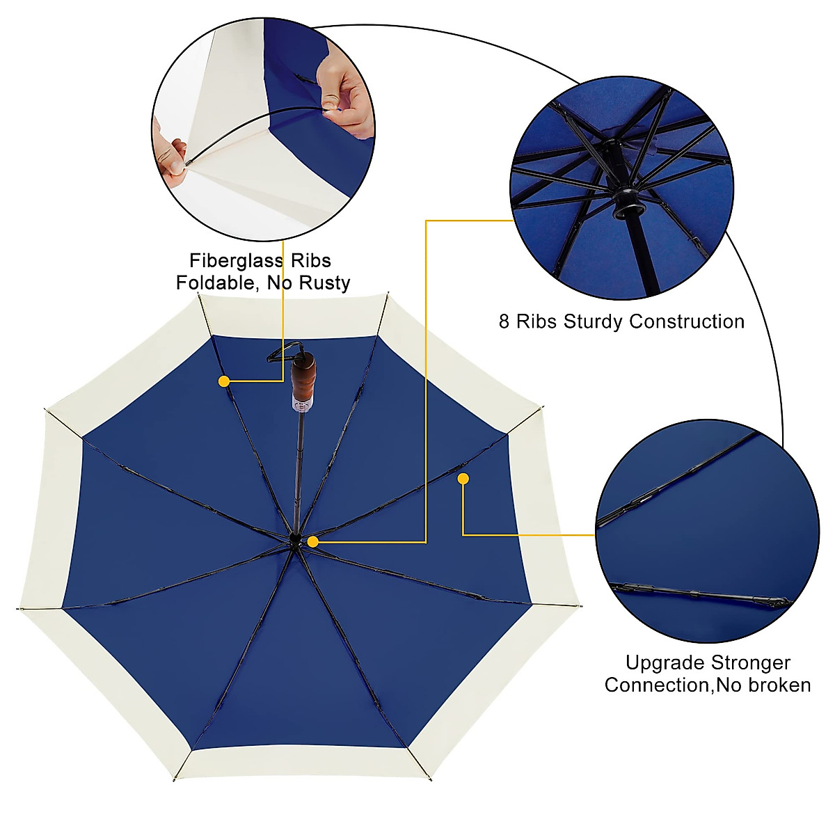 Lejorain Compact Golf Umbrella Large - 54inch Travel Big Portable Automatic Folding Umbrella Windproof for Men Heavy Duty 210T Dupont Teflon Coated Umbrella for Rain