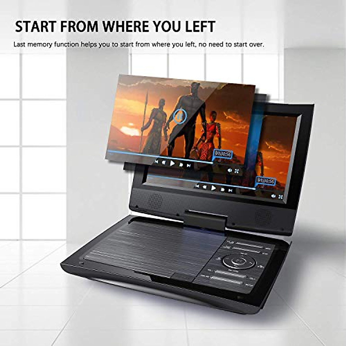 SUNPIN 11" Portable DVD Player for Car and Kids with 9.5 inch HD Swivel Screen, 5 Hour Rechargeable Battery, Dual Earphone Jack, Supports SD Card/USB/CD/DVD, with Extra Headrest Mount Case (Black)