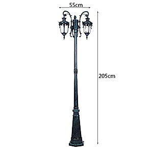 MODEBHD 205cm 3-Head Outdoor Waterproof Table Lamp Post Light Column Lamp European Fence Door Villa Glass Aluminum Lantern E27 Decoration Street Light Landscape High Pole Floor Lamps