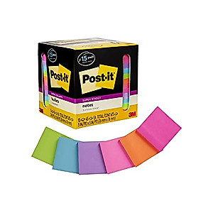 Post-it Super Sticky Notes, 3x3 in, 15 Sticky Note Pads, 2x the Sticky Power, Bright Colors, Post-it Notes, Super Sticky Note Pads, Stick Notes, Sticky Pad, Colorful Sticky Notes Pack (654-15SSCP)