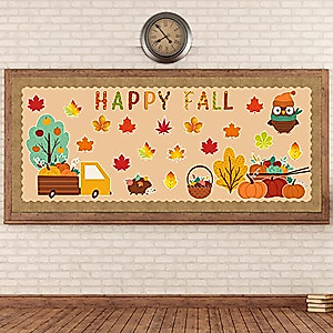 45 Pcs Happy Fall Autumn Leaves Cut Outs for Fall Thanksgiving Classroom Bulletin Board Decoration