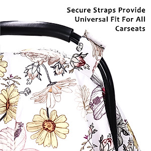 Floral Baby Car Seat Canopy Soft Plush Dotted Backing Baby Car Seat Cover Girls, Infant Carseat Canopy, Stretchy Multi- use Nursing Cover for Stroller/High Chair/Shopping Cart/Car Seat Canopies