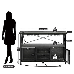 YITAHOME 55" Coffee Bar Cabinet with LED Lights Power Outlets, Industrial Liquor Cabinet Home Wine Bar Table with Wine Rack Storage Sideboard Buffet Cabinet for Living Room Kitchen Dining Room
