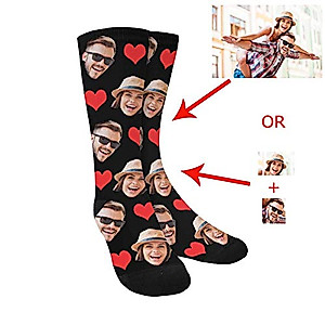 D-Story Custom Photo Pet Face Socks, Love Heart Crew Socks with 2 Faces for Men Women (Made In USA)