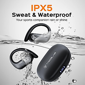 TREBLAB X3-Pro - Wireless Earbuds with Earhooks-45H Playtime, aptX, IPX7 Waterproof Earphones for Running & Workout-Sport Bluetooth Headphones with Charging case-Built-in Microphone- Black (Renewed)