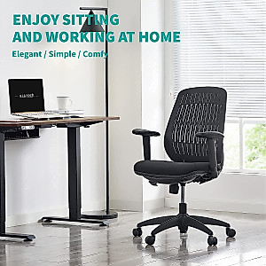 Ergonomic Office Chair, Home Office Work Chairs with Lumbar Support and Adjustable Arms, Swivel Computer Task Chairs with PA Wheels, Removable and Washable Fabric Backrest Cover, Tilt Function Chairs