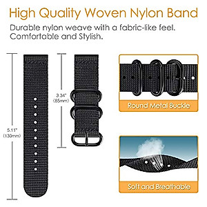 Fintie Bands Compatible with Samsung Galaxy Watch 3 45mm / Galaxy Watch 46mm / Gear S3 Classic/Frontier, Soft Woven Nylon Band 22mm Quick Release Adjustable Replacement Sport Strap, Black