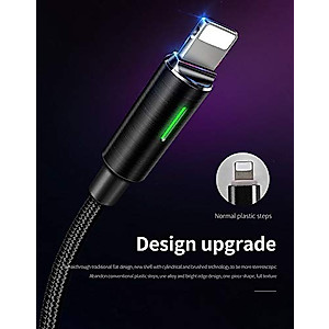 Power Off/On Smart LED Auto Disconnect and Auto Recharge Nylon Braided Sync Charge USB Data 6FT/1.8M Cable Compatible New Phone List Below (Black, 4FT/1.2M)