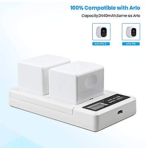 REYTRIC 2-Pack Batteries Compatible with Arlo Pro, Arlo Pro 2 (VMA4400), Upgraded 7.2V Rechargeable Lithium Li-ion Batteries Pack with Dual LCD Charger