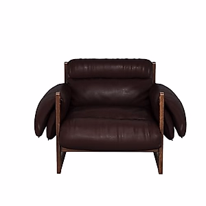 FRITHJILL 33.5" Wide PU Leather Accent Chair with Solid Wood Frame, Cozy and Stylish Living Room Bedroom Armchair, Lounge Chair with Pillow-Like Comfort, Dark Brown