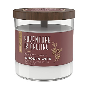 Essential Elements by Candle-lite Wood Wick Scented Candle, Adventure is Calling, One 16 oz. Single-Wick Aromatherapy Candle with 50 Hours of Burn Time, White