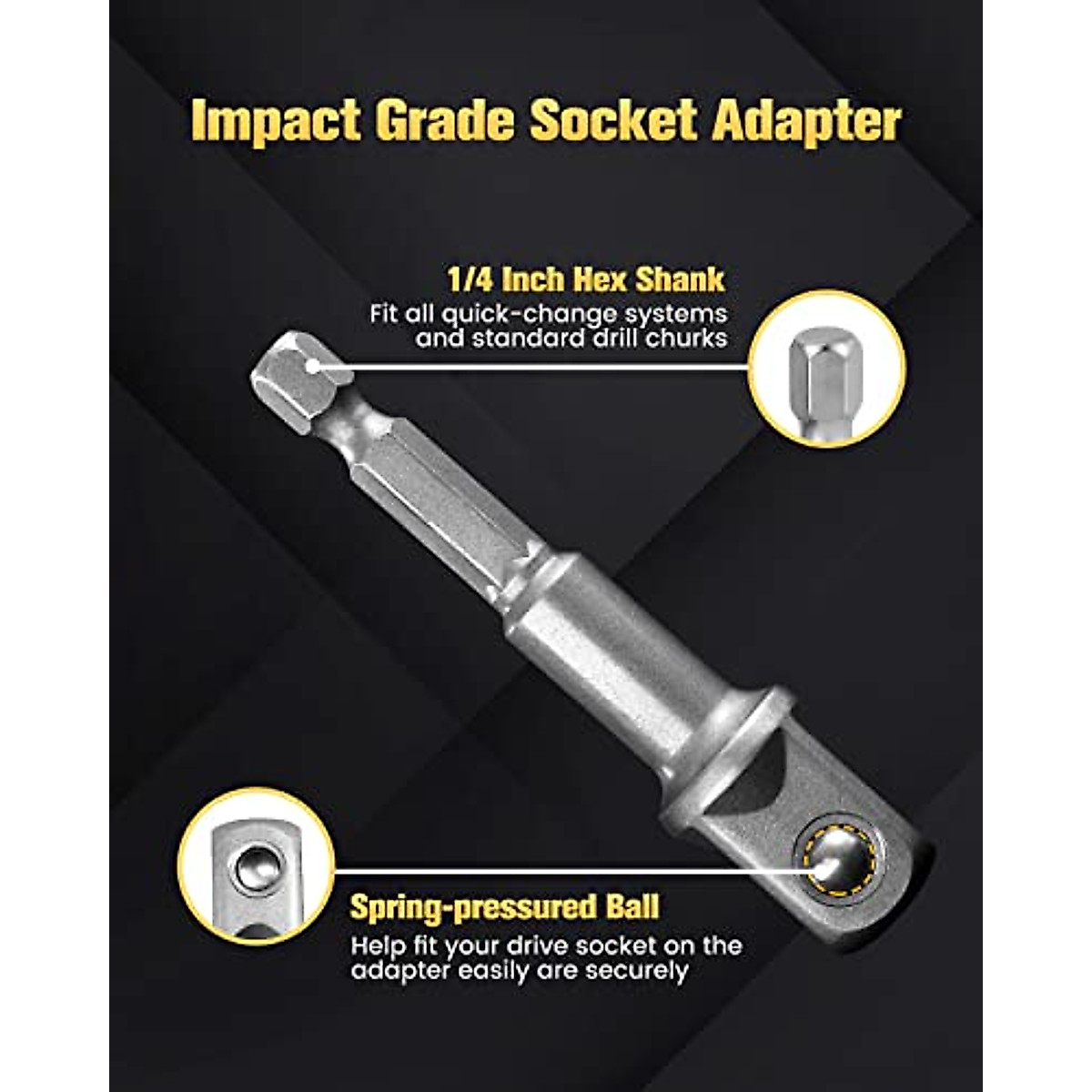 BOEN Impact Grade Socket Adapter Set, 6-PCS Drill Bit Adapter with Bit Holder, Sizes 1/4", 3/8", 1/2", 1/4-Inch SAE Hex Shank, Cr-V, for Cordless Drill & Screwdriver, Power Drill & Driver