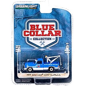 1983 Chevy C20 Scottsdale Tow Truck with Drop-in Tow Hook Blue Blue Collar Collection Series 9 1/64 Diecast Model Car by Greenlight 35200 D