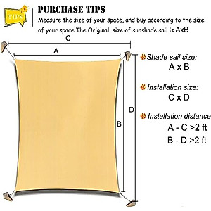 Rectangle Sun Shade Sail Canopy, 6' x 8' Patio Shade Cloth Outdoor Cover - Sunshade Fabric Awning Shelter for Pergola Backyard Garden Carport (Sand)