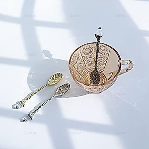 AUEAR, Retro Crystal Antique Alloy Spoon Coffee Tea Spoon Dessert Mini Ice Cream Decorative Spoons Set for Home Office (5 Pack)