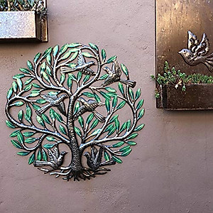 It's Cactus Haitian Hand Painted Tree of Life Wall Decor, Global Art Made in Haiti, Oil Drum Metal Craft with Birds, Decoration for Kitchen or Anywhere in Home, 24 In. x 24 In. (Hand-Painted Tree)