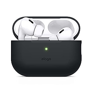 elago Portable Electronic Device Cover Compatible with AirPods Pro 2nd Generation Earphones Case, Protective Silicone Case, Front LED Visible, Supports Wireless Charging [Black]
