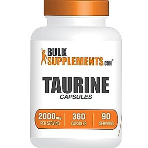 BULKSUPPLEMENTS.COM Taurine Capsules - Taurine Supplement, Taurine 2000mg, Amino Acids for Heart Health, Taurine Pills - Gluten Free, 4 Taurine 500mg Capsules per Serving (2000mg), 360 Capsules