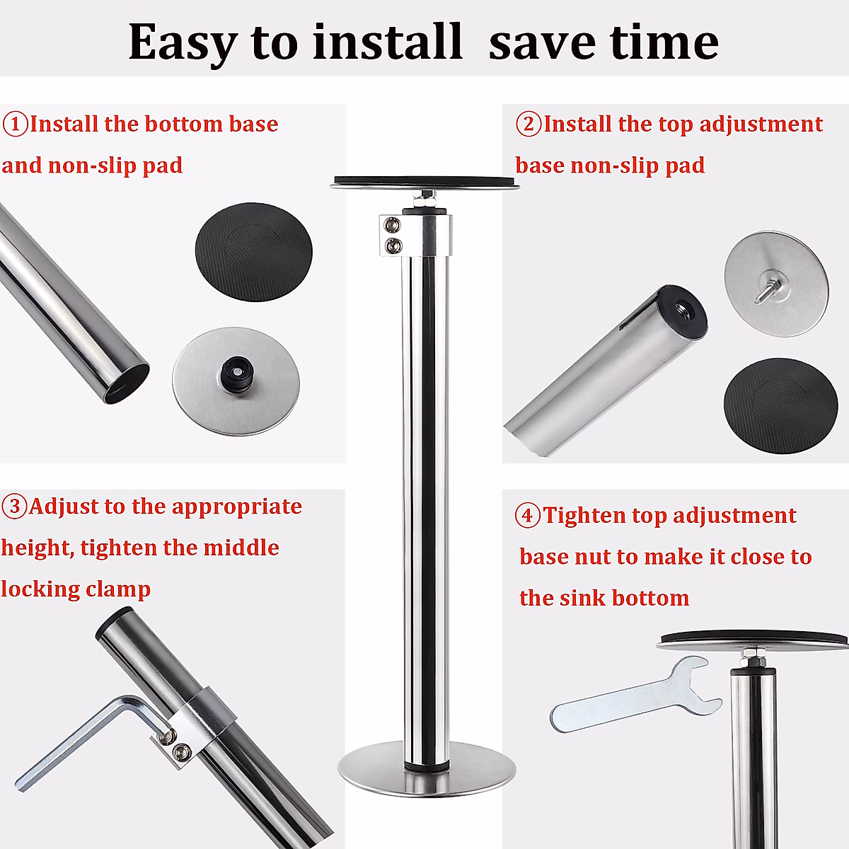 Upgrade Undermount Sink Brackets, Adjustable Undermount Sink Support, 304 Stainless Steel Sink Bracket Kit, Easy to Install Sink Support for Kitchen and Bathroom