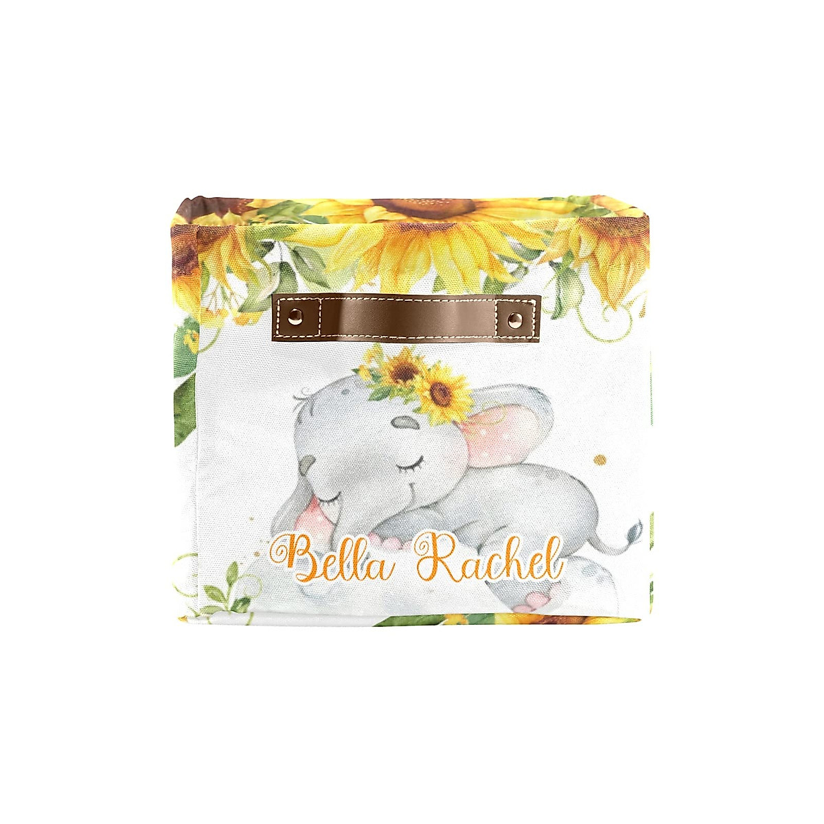 Sunflower Cute Elephant Personalized Storage Bins Custom Baskets Cubes Organizer With Handle for Home Nursery Supplies Clothes Toy 1 Pack