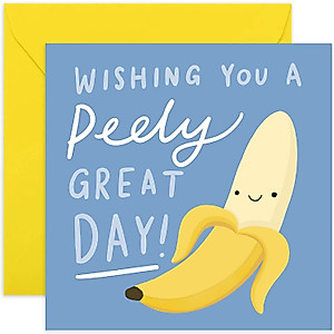Old English Co. Cute Birthday Card for Him or Her - 'Peely Great Day' Banana Pun Greeting Card - Fun Father's Day Card for Dad - Humourus Card for Birthday | Blank Inside with Envelope