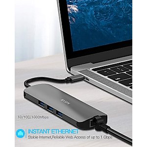 MSVII USB C Hub, 9 in 1 USB Type C Adapter with Ethernet, 4K USB C to HDMI, 3 USB 3.0 Ports, SD/TF Card Reader, 3.5mm Audio Jack, PD Fast Charging for Mac Book Pro and Other Type-C Laptops