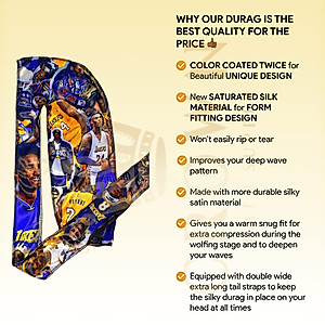 Afro Design Durag Silky 360 wave Du Rag with long tails and quadruple stitching. Pan African American Pride Style (Mamba 24 Collage)