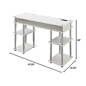 Convenience Concepts Designs2Go No Tools Student Desk with Charging Station and Shelves, White