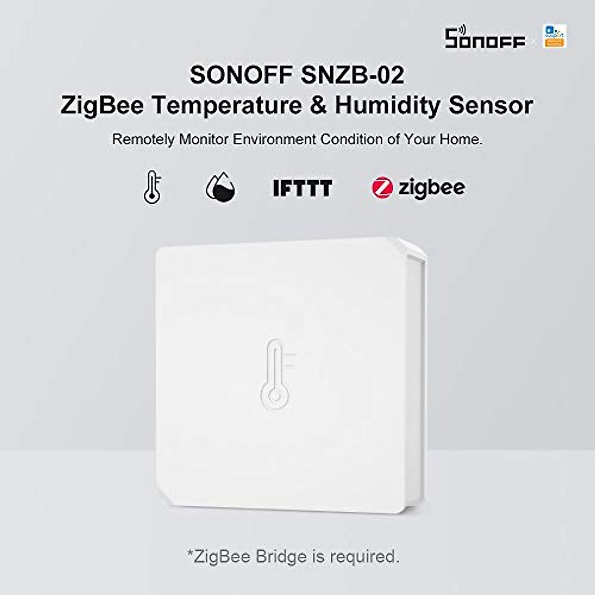 SONOFF SNZB-02 ZigBee Mini Indoor Temperature and Humidity Sensor for Checking the Room Climate, SONOFF ZigBee Bridge Required, Indoor Thermometer Hygrometer with Alert, Works with Alexa, Google Home