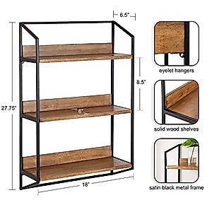 Kate and Laurel Hylton Modern Farmhouse 3-Tier Floating Wall Shelf for Display and Storage, 18x28x7, Rustic Brown/Black