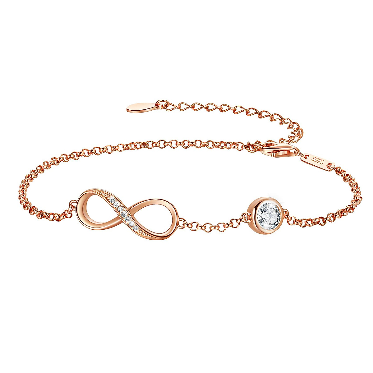 PANCEAN Infinity Symbol Charm Bracelet for Women 925 Sterling Silver Adjustable Bracelet Dainty Gold Bracelet with Moissanite Diamond Jewellery Gifts for Women Girls