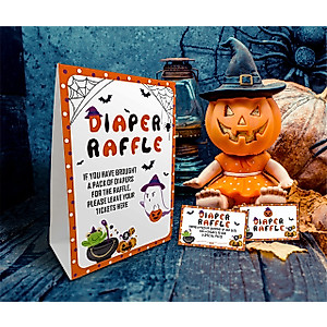 Halloween Diaper Raffle Game Sign and Card, Halloween Baby Shower Party Game Set, 1 Sign With 50 Raffle Tickets –LK-013