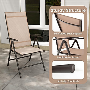 Giantex Folding Patio Chairs, High Back Outdoor Chairs with 7-Level Adjustable High Backrest, Portable Reclining Chairs for Lawn Porch Garden Poolside Camping, No Assembly (Brown, 1 Count (Pack of 1))