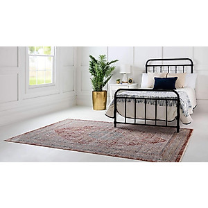 Unique Loom Noble Collection Country, Traditional, Distressed, Vintage, Geometric, Border Area Rug, 8' 0" x 9' 11", Red/Ivory