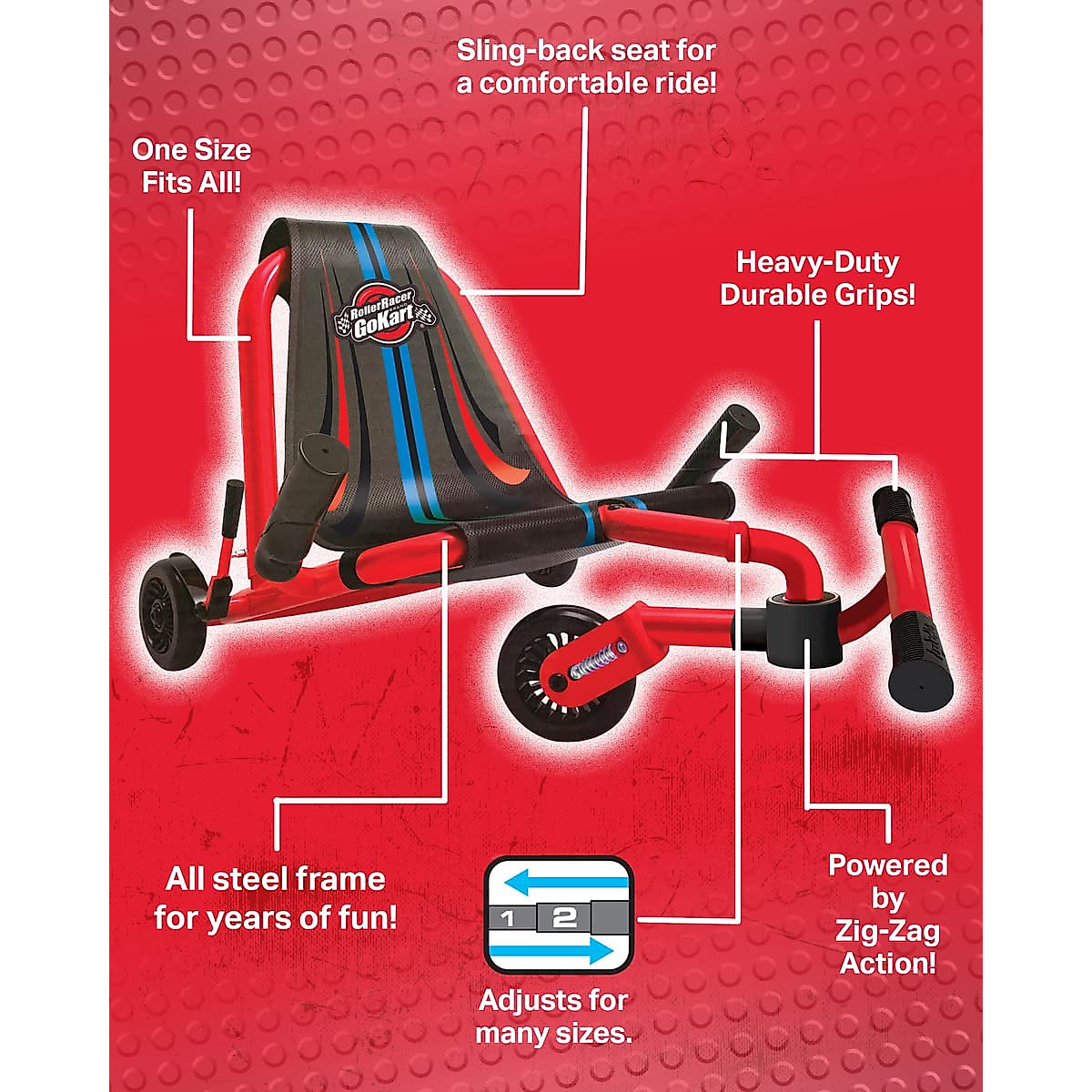 Roller Racer Go Kart, Swing Side-to-Side for Amazing Ride, Powered by Zig-Zag Motion, Rides on Any Hard Surface (Indoors and Outdoors)
