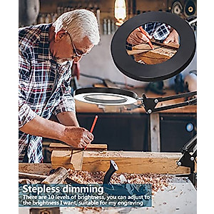 10X Desk Magnifying Glass with Light, NUEYiO 2-in-1 Heavy Duty Base&Clamp Magnifying lamp, 4.1'' Real Glass Len, 3 Color Stepless Dimmable LED Lighted Magnifier Glass for Soldering Crafts Sewing