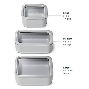 Caraway 3pc Glass Food Storage Set – 10 Cup, 6.6 Cup, & 4.4 Cup Food Containers - Ceramic Coated - Non Toxic Non Stick Lunch Box with Glass Lids - Dishwasher, Oven, & Microwave Safe - Gray