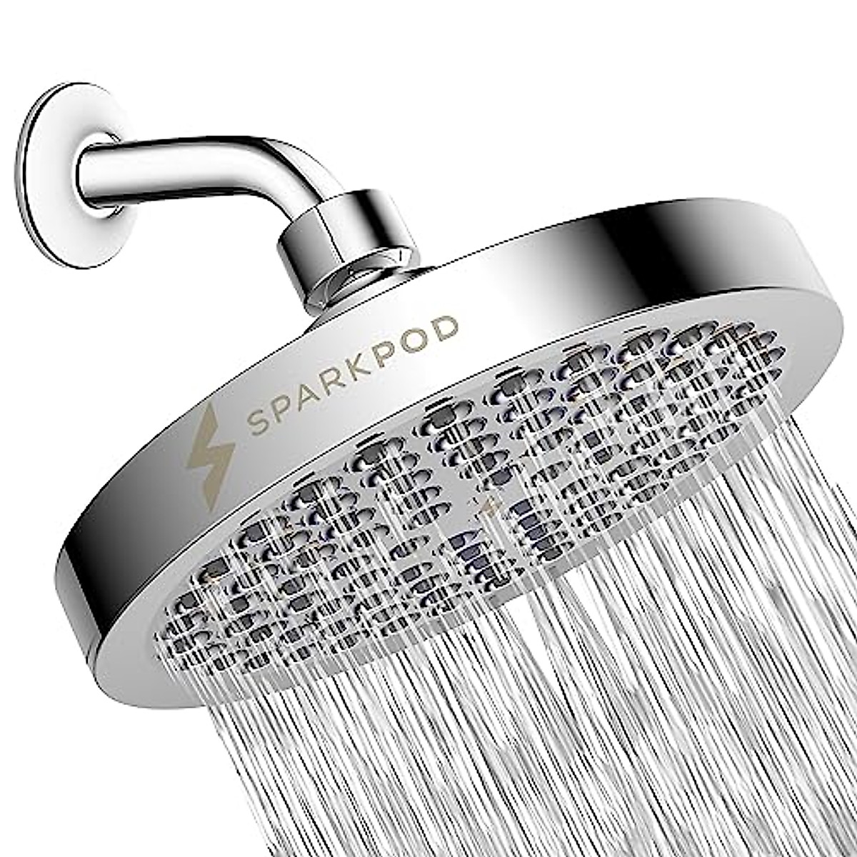 SparkPod Chrome High-Pressure Rain Shower Head + Matching 9" Shower Arm with Flange - 1-min Installation