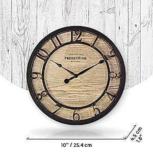 PresenTime & Co 10" Farmhouse Series Wall Clock, Cottage Style, Vintage Design, Oil Rubbed Bronze
