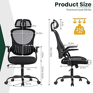 Home Office Desk Chair, Ergonomic Mesh High Back Computer Chair Height Adjustable Swivel Task Chair with Headrest and Flip-up Armrests, Black