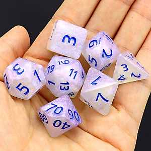 Haxtec DND Dice Iridescent Glitter Blue Numbers Polyhedral D&D Dice for RPGs-Milky Way