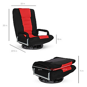 Best Choice Products Swivel Gaming Chair 360 Degree Multipurpose Floor Chair Rocker for TV, Reading, Playing Video Games w/Lumbar Support, Armrest Handles, Adjustable Backrest - Black/Red