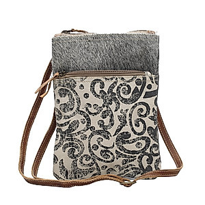 Myra Bag Leaf Swirls Cowhide & Upcycled Canvas Crossbody Bag S-1155