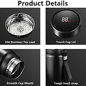 Coffee/Tea thermos, 21 Oz Smart Coffee bottle, LED Temperature Display Tea Infuser Bottle, Sports Water Bottle, Double Wall Vacuum Insulated Water Bottle, Stay Hot or Cold for 24 Hours