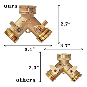 Xiny Tool Brass Garden Hose Splitter (2 Way), Solid Brass Hose Y Splitter 2 Valves with 2 Extra Rubber Washers (4)