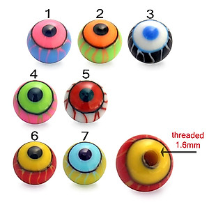 10 Pieces Pack of UV Bloody Eye Ball with 16MM Length - 14 Gauge Bioplast Flexible Straight Barbell Tongue Ring