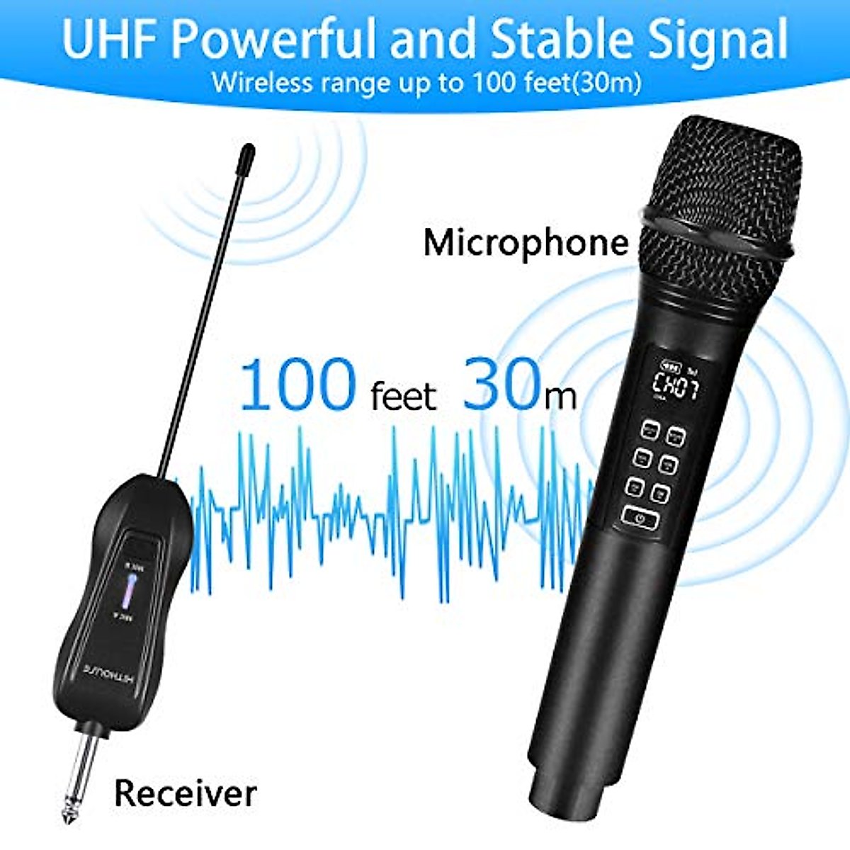 K28 Rechargeable Wireless Microphone Karaoke Cordless Microphone with Volume & Echo Control and Receiver, UHF Handheld Dynamic Microphone for Singing Karaoke Speech, Black